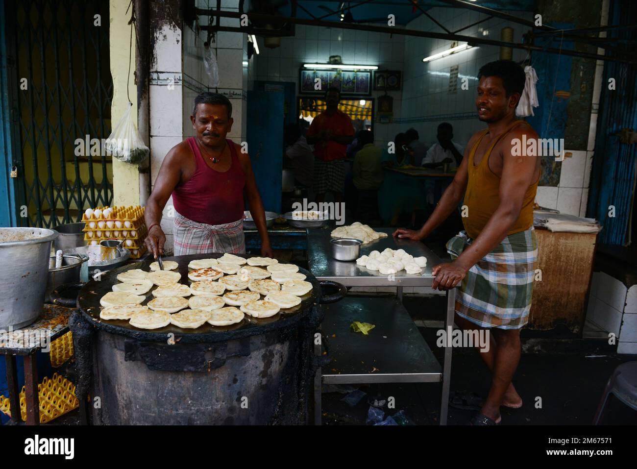 Roti / Paratha bread prepared in a small restaurant in Madurai, Tamil ...