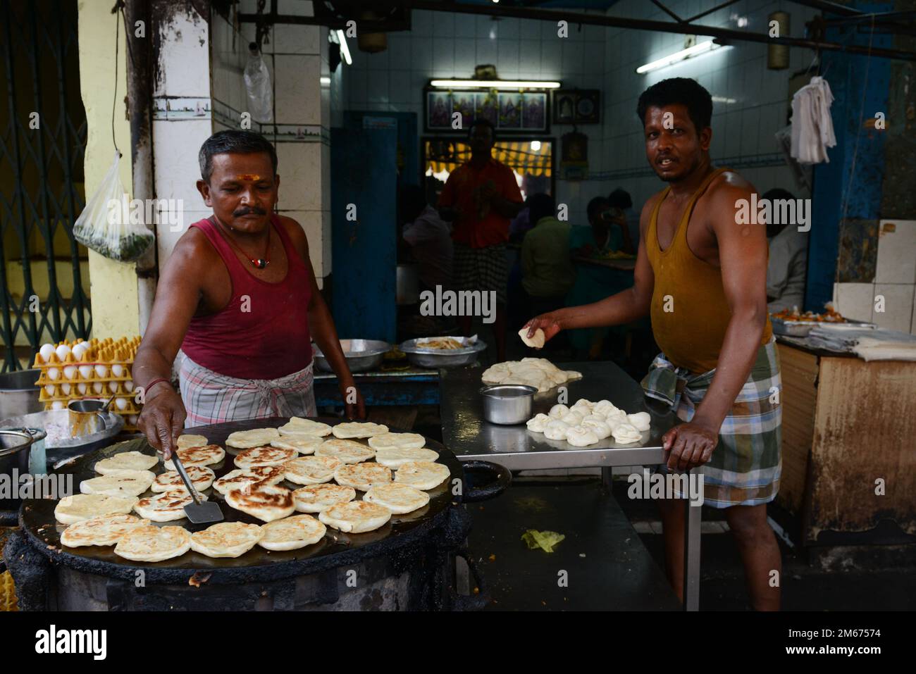 Roti / Paratha bread prepared in a small restaurant in Madurai, Tamil ...