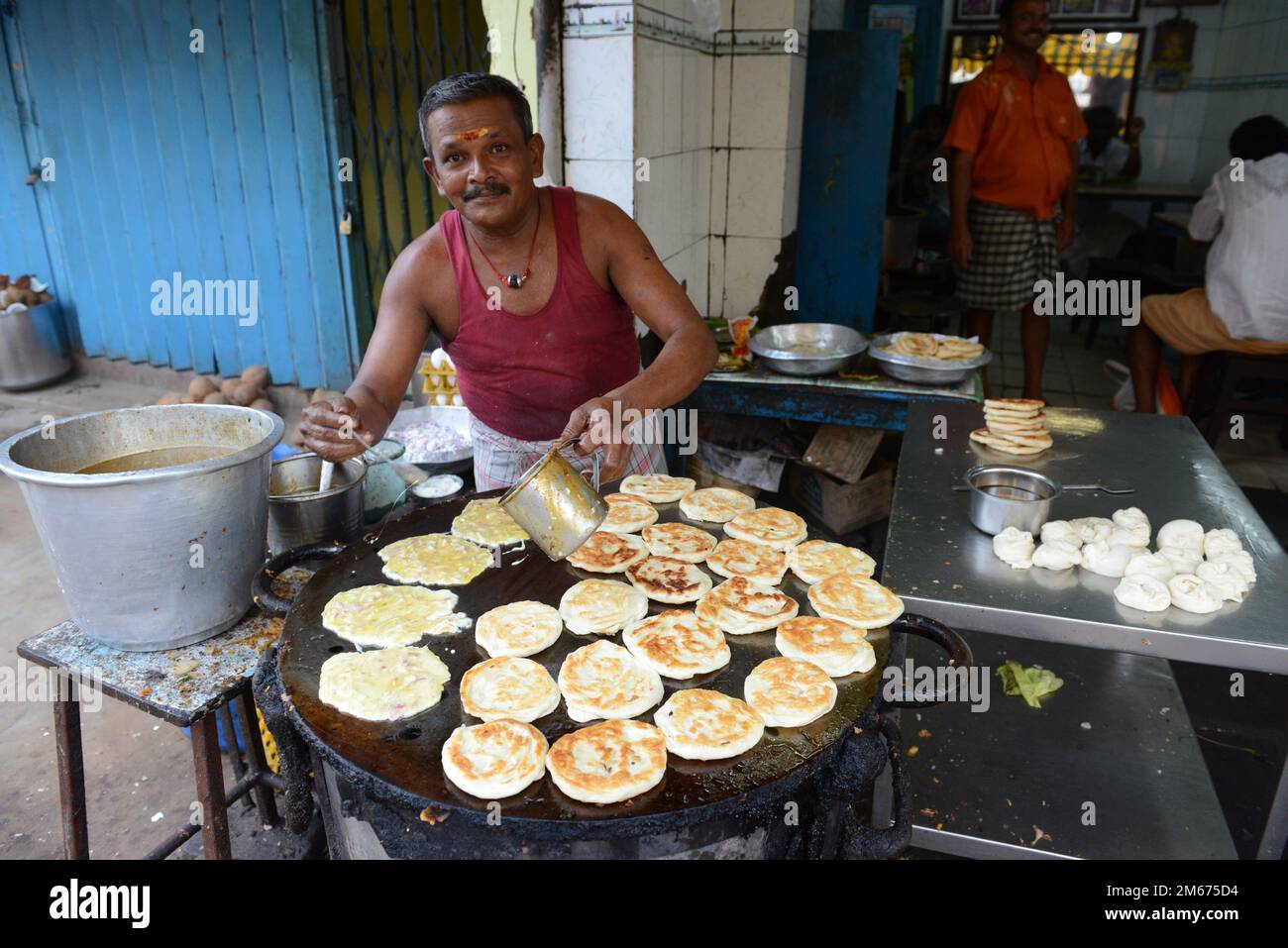 Roti / Paratha bread prepared in a small restaurant in Madurai, Tamil ...