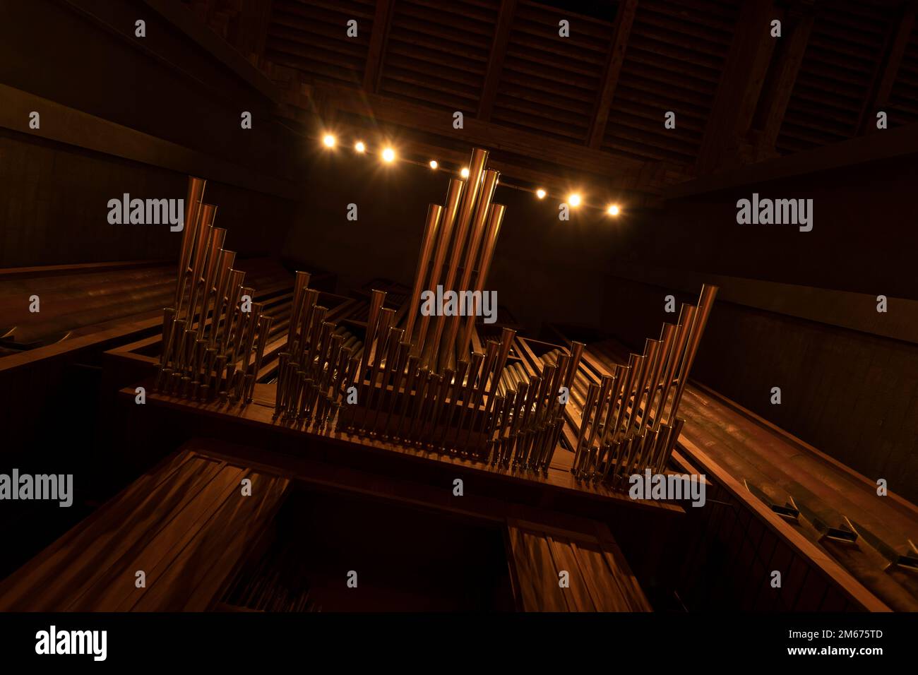 Looking up from below the facade of the the historic Flentrop Organ at ...