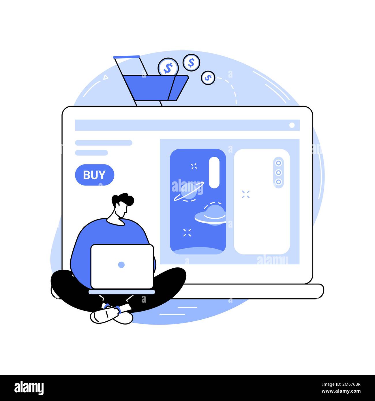 Smartphone skins isolated cartoon vector illustrations. Man with laptop ...