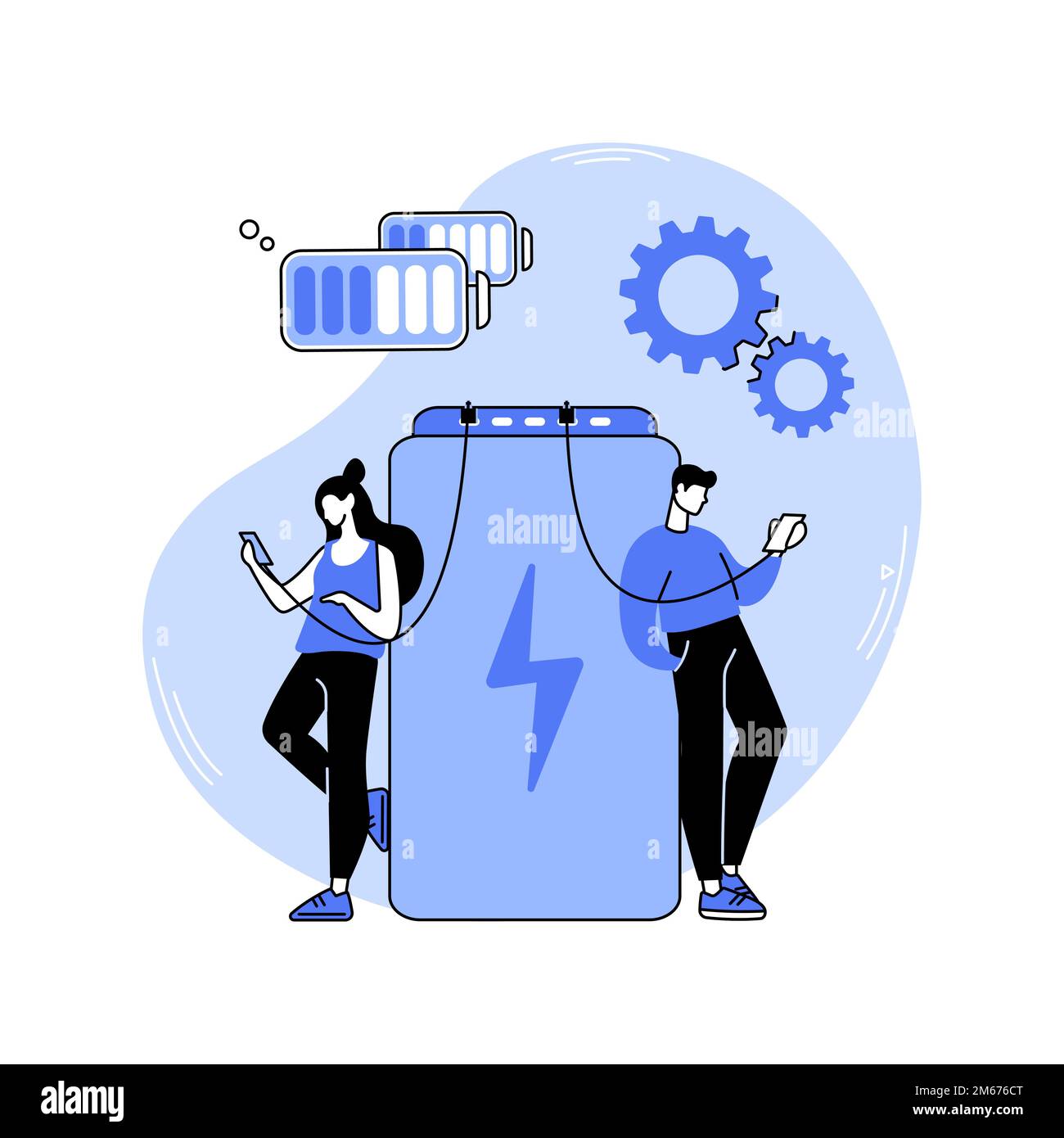 Multiport wall charger isolated cartoon vector illustrations. Man using ...