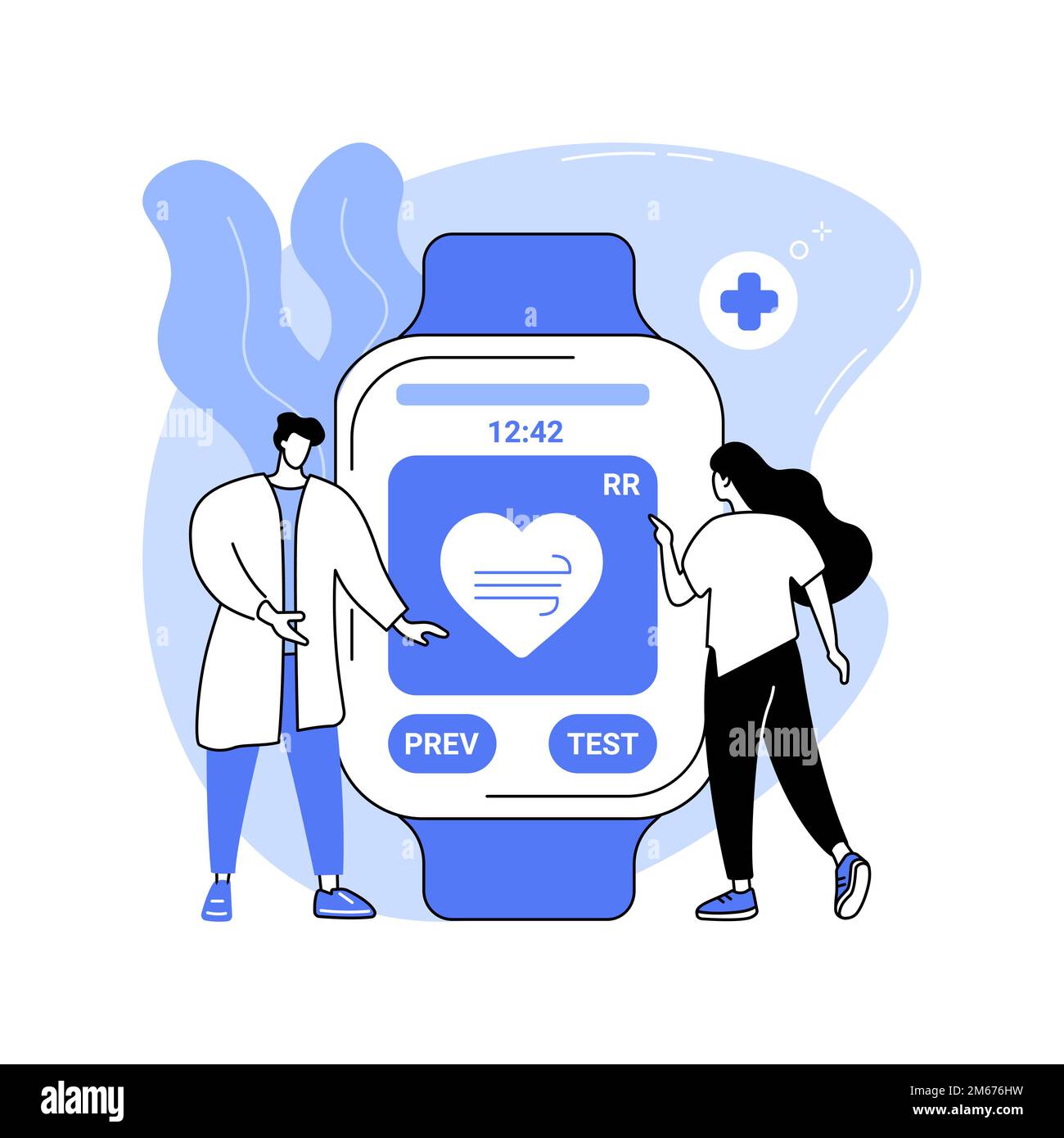 Smartwatch respiration monitoring isolated cartoon vector illustrations ...