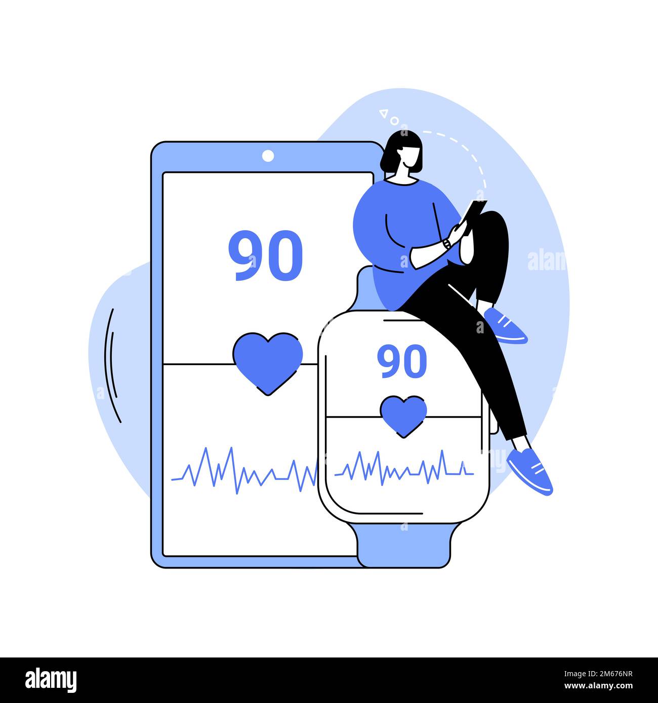 Smartwatch heart rate monitoring isolated cartoon vector illustrations. Person checking heart ...