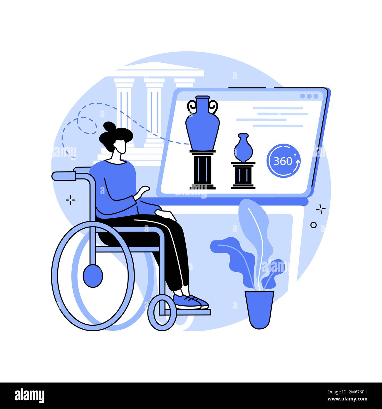 Museum virtual tour isolated cartoon vector illustrations. Woman with ...