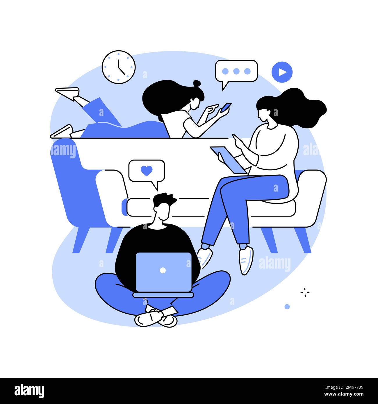 Internet addiction abstract concept vector illustration. Real-life ...