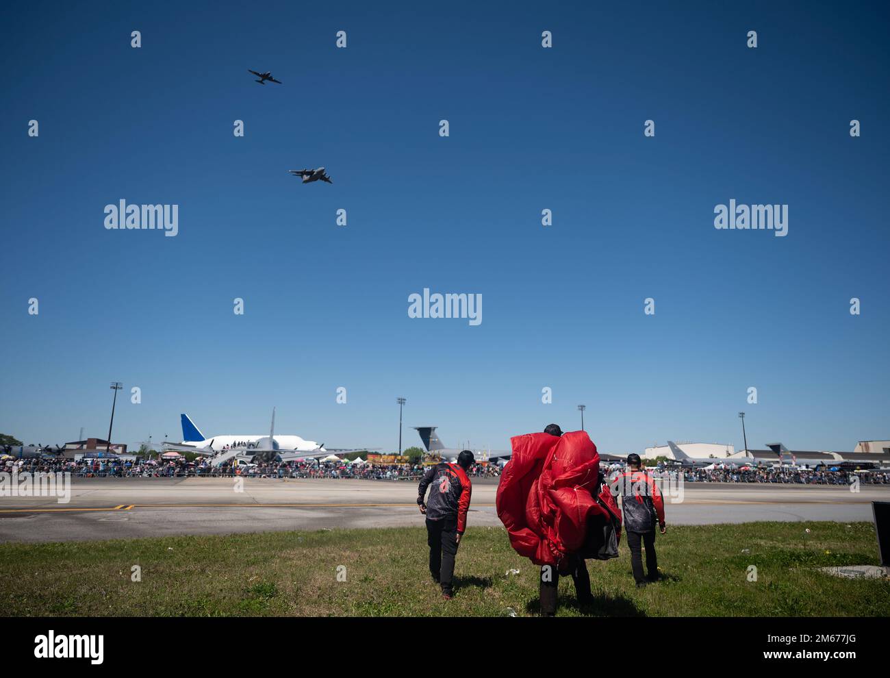 U.S. Army Black Dagger members observe an aerial performace at the ...