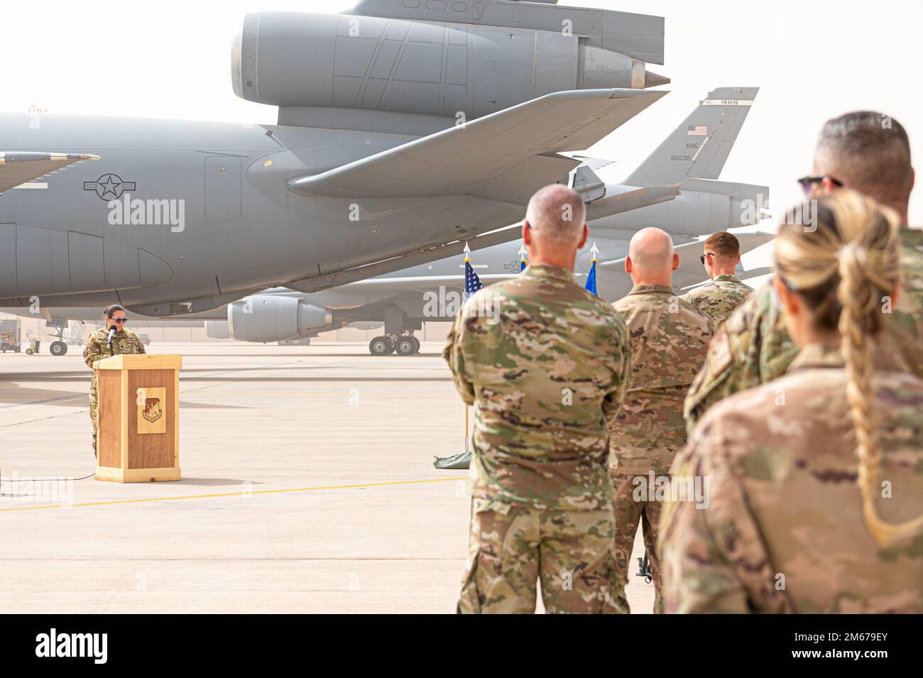 U.S. Air Force Lt. Col. Lindsey Bauer, outgoing commander of the 908th ...