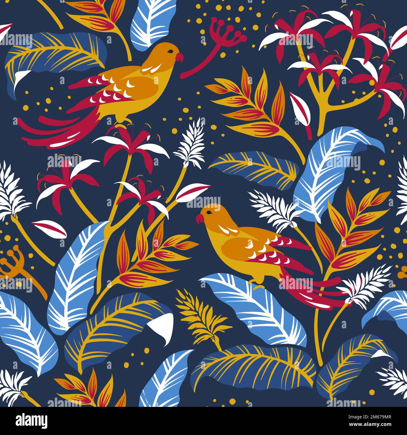 Colorful birds in nature seamless patterned background vector Stock ...