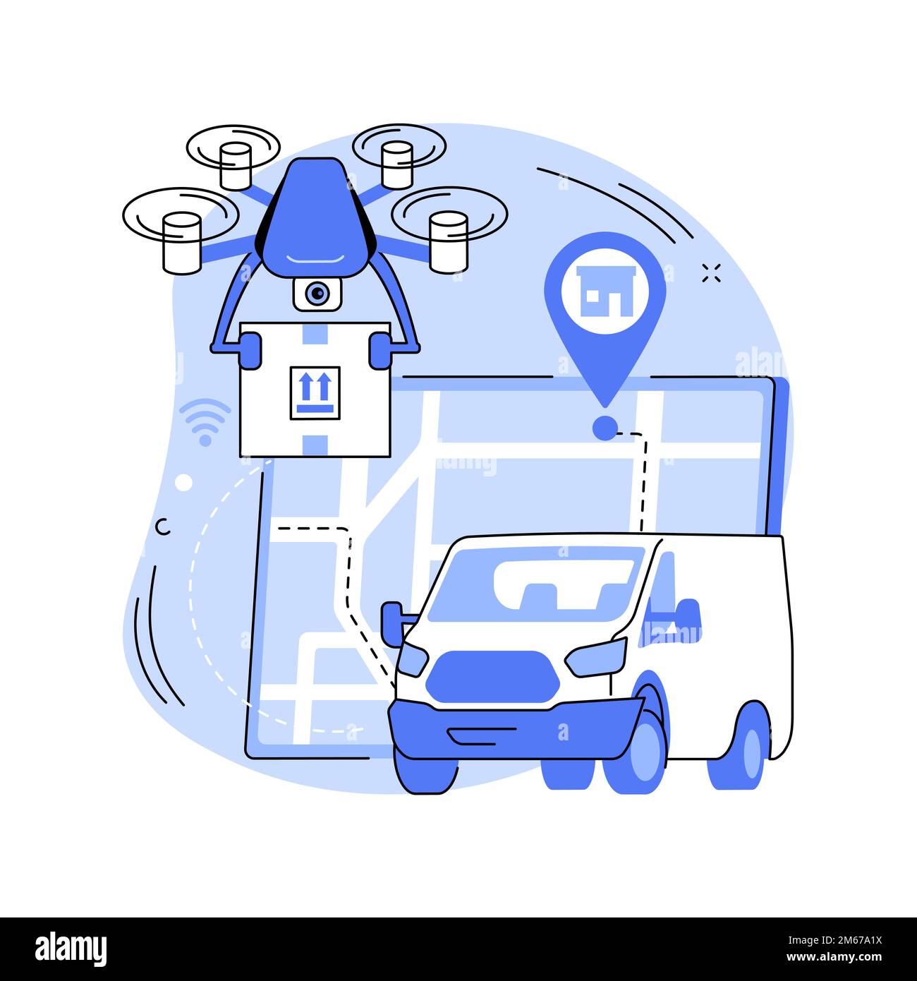 Autonomous delivery abstract concept vector illustration. Drone delivery, no human contact ...