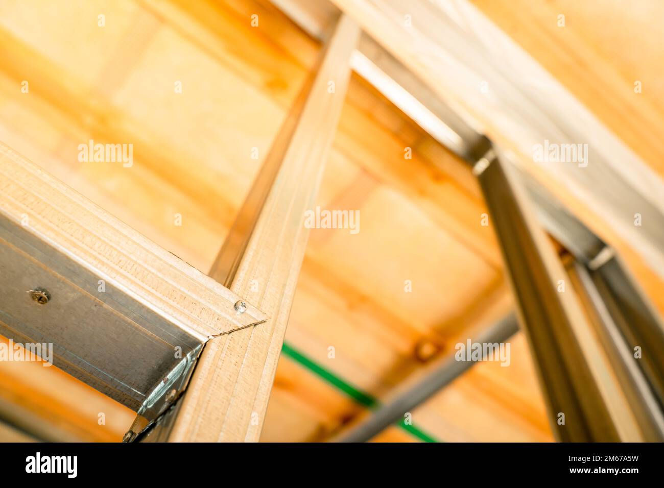 Stiffening ribs in a metal profile frame in a plasterboard wall close ...
