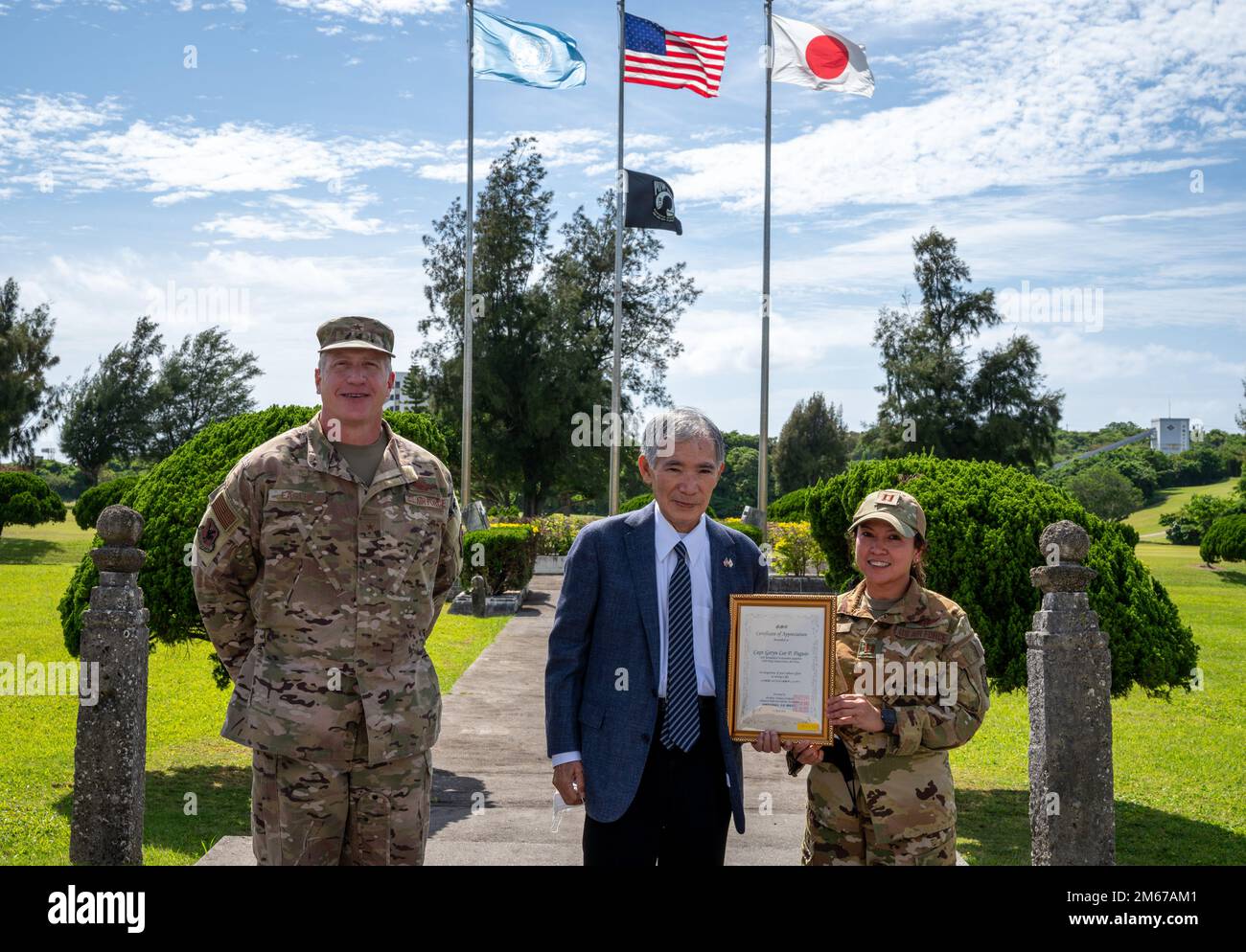 U.S. Air Force Brig. Gen. David Eaglin, 18th Wing commander, left, and ...