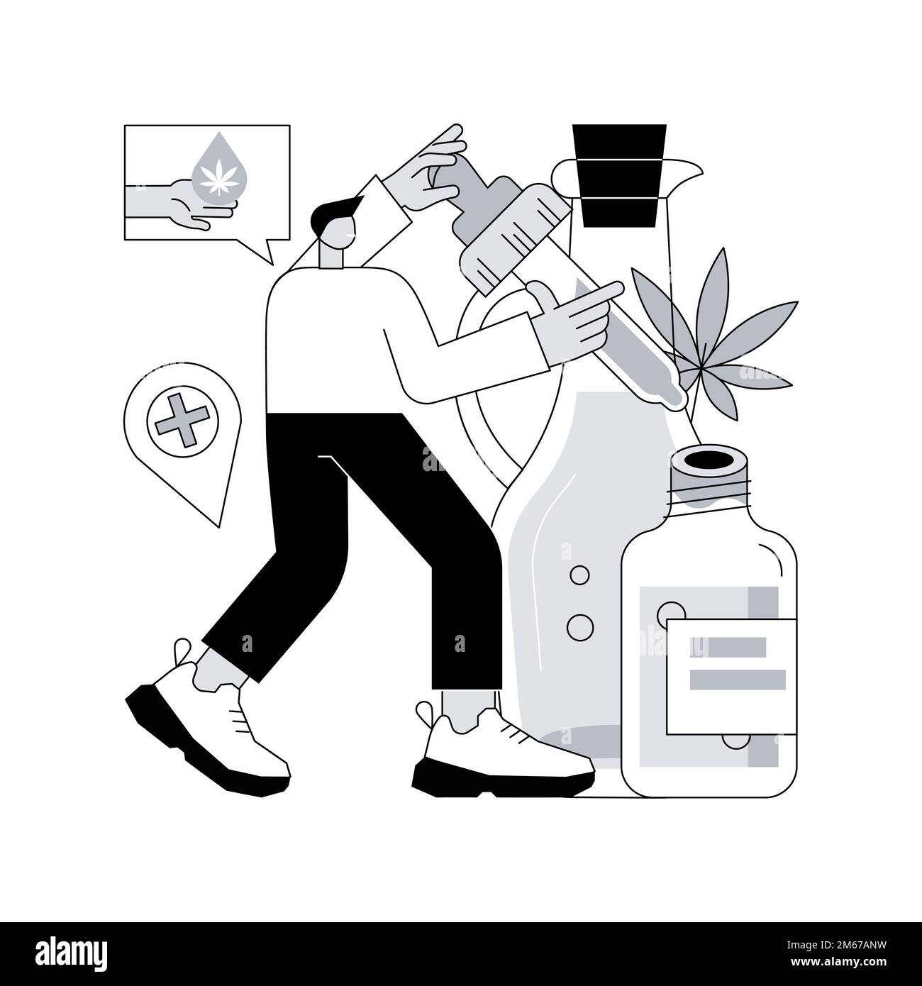 Hemp seed oil abstract concept vector illustration. CBD oil use ...