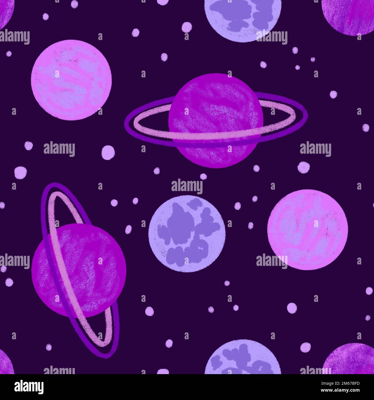 Hand drawn seamless pattern of outer space galaxy astronaut in purple ...