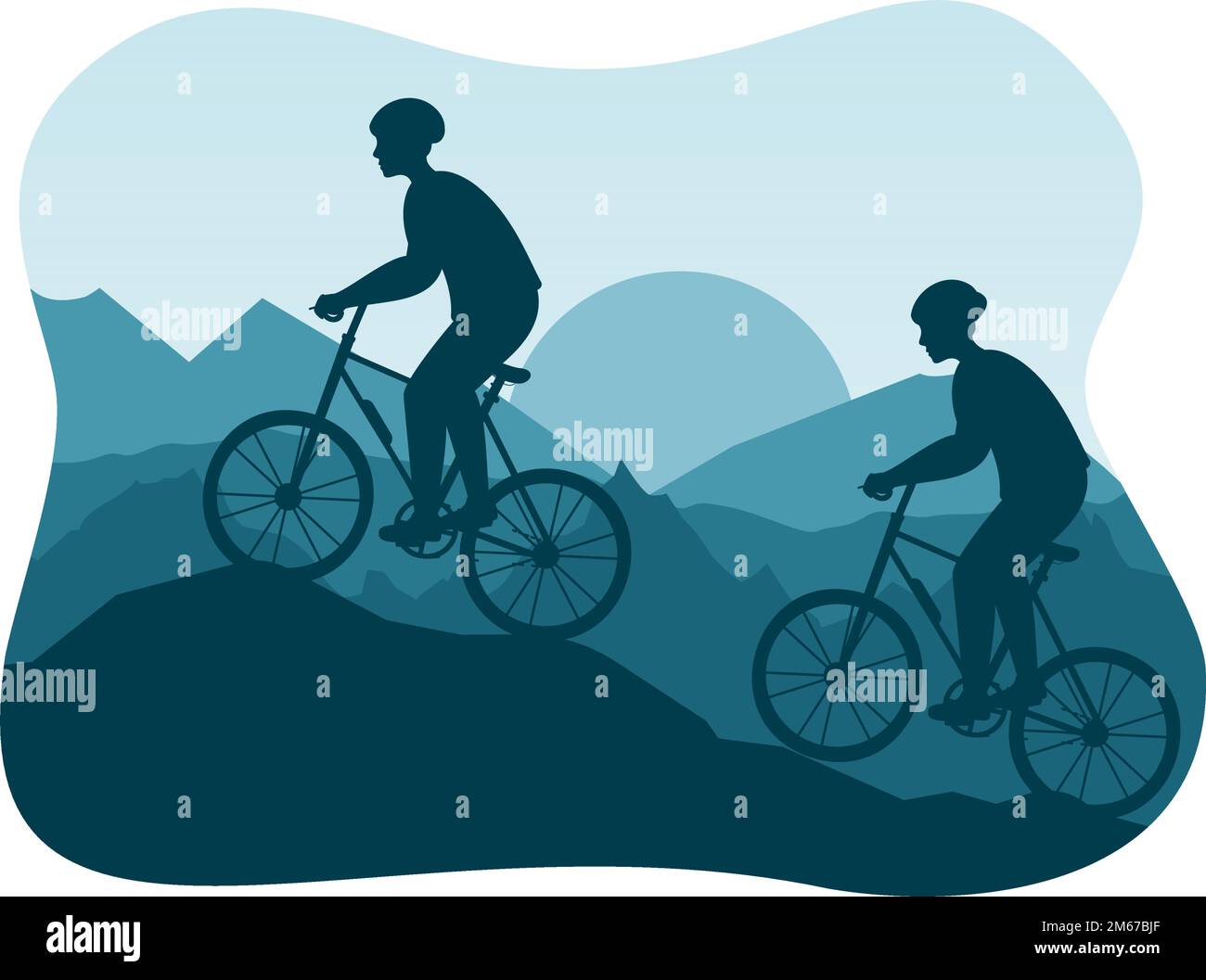 Mountain Biking Illustration with Cycling Down the Mountains for Sports ...