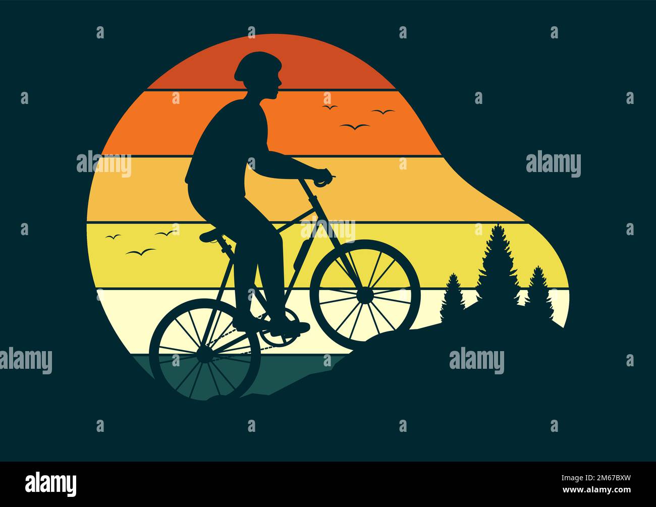 Mountain Biking Illustration with Cycling Down the Mountains for Sports ...