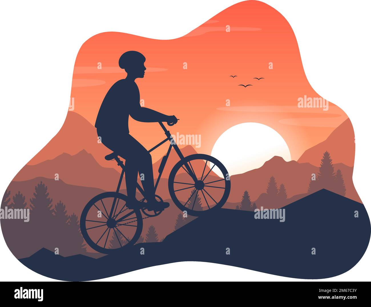 Mountain Biking Illustration with Cycling Down the Mountains for Sports ...