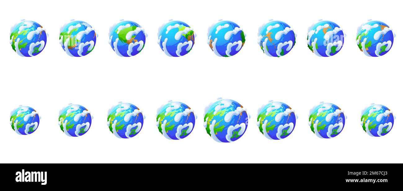 Earth globe rotation. Icons of world, planet from different views ...