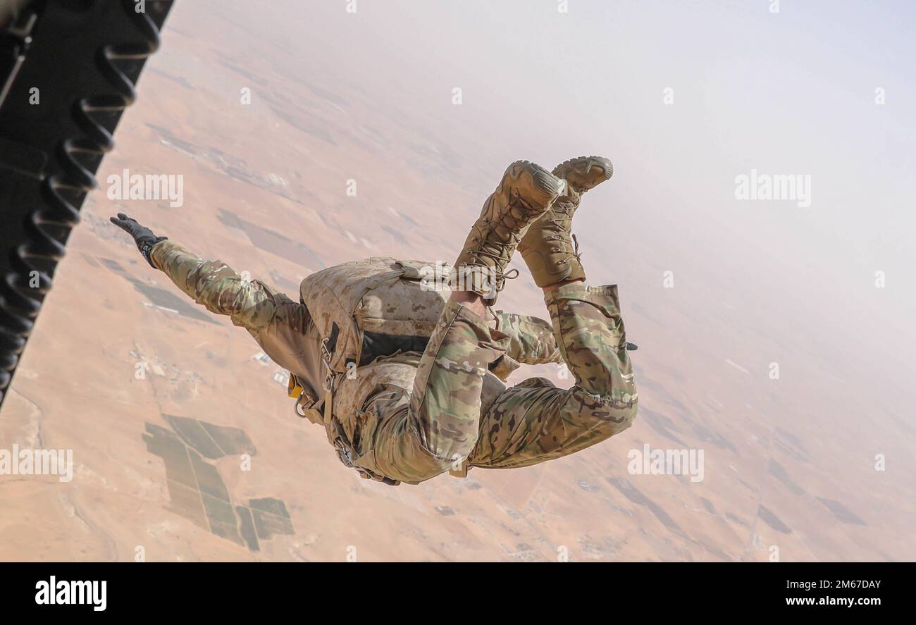 ZARQA, Jordan – US Special Forces operator leaps to the drop zone from ...