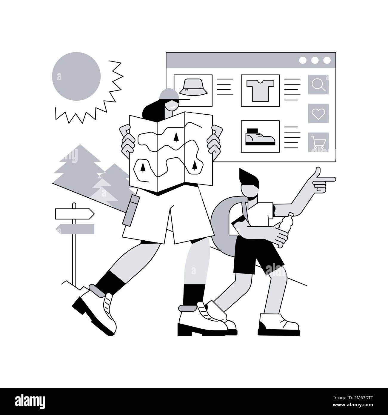 Summer hiking abstract concept vector illustration. Hiking in heat ...