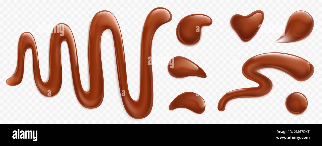 Chocolate drops, dark brown liquid glossy ganache sauce or syrup blobs ...