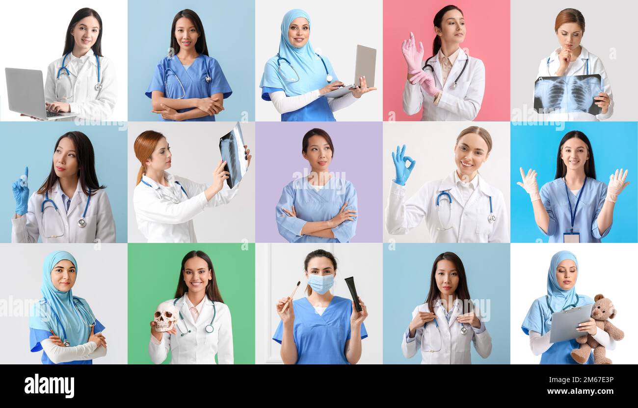 Group of different female doctors in uniforms Stock Photo - Alamy