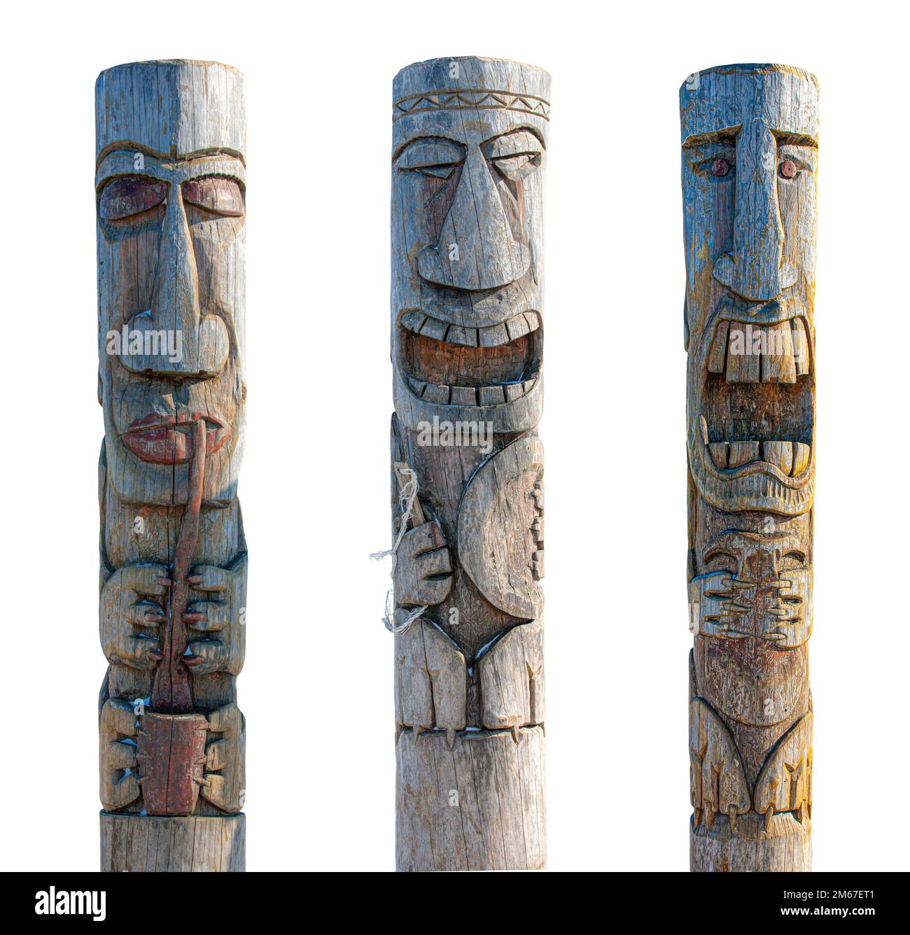 The set of wooden idol statue isolated on white background Stock Photo ...