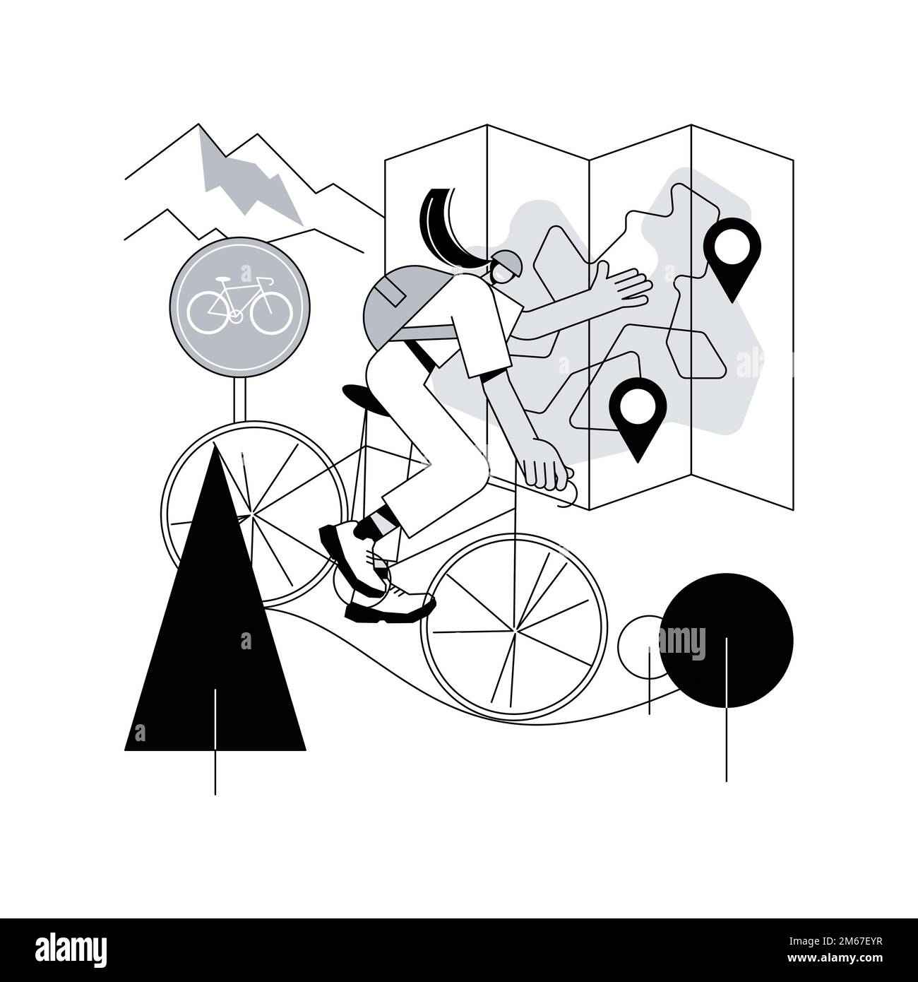 Bike paths network abstract concept vector illustration. National cycling path, bike road ...