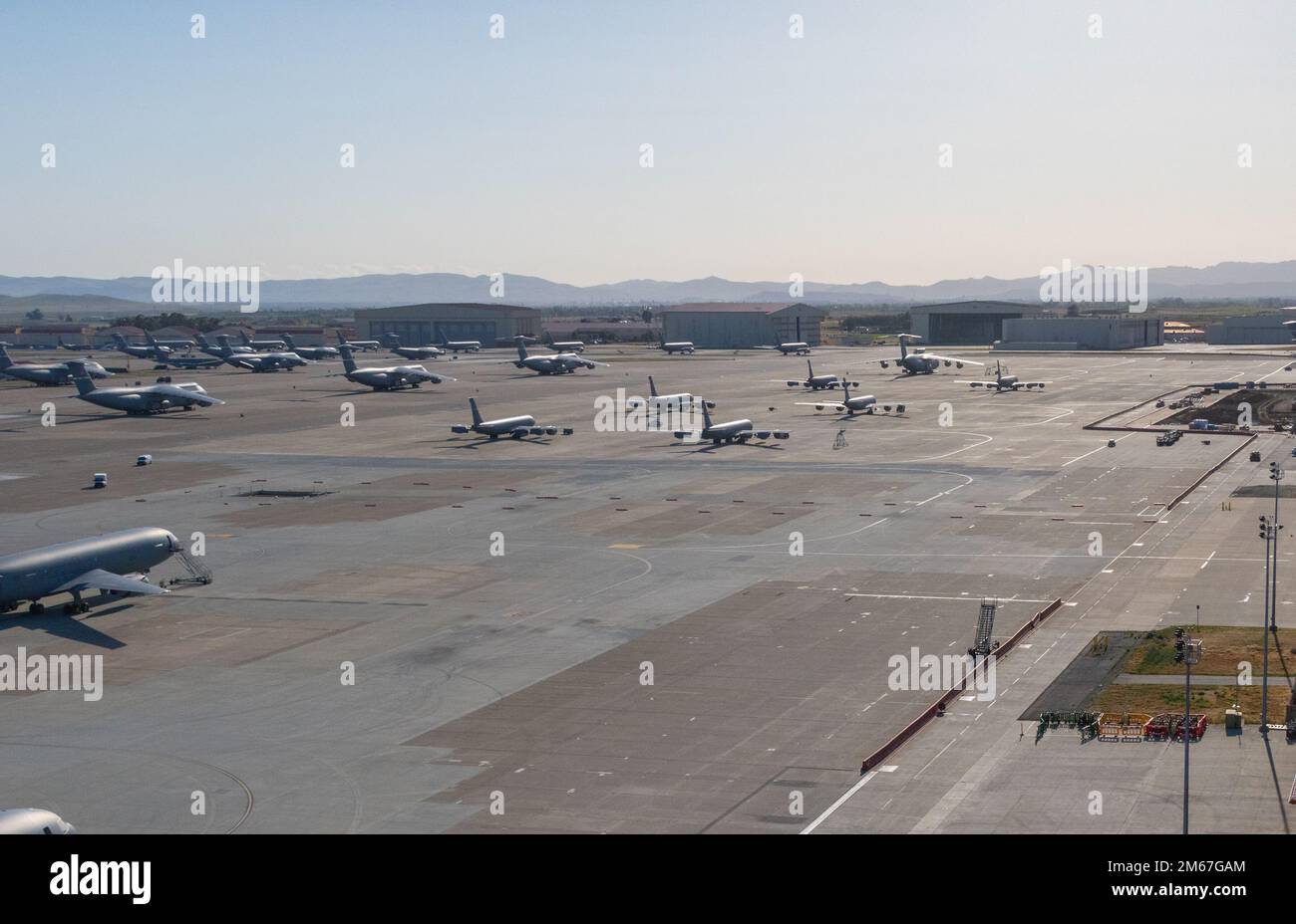 U.S. Air Force aircraft parked on the ramp at Travis Air Force Base ...