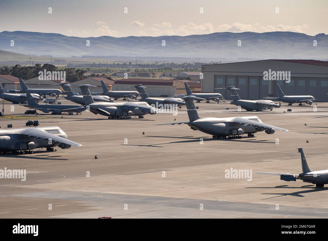 U.S. Air Force aircraft parked on the ramp at Travis Air Force Base ...