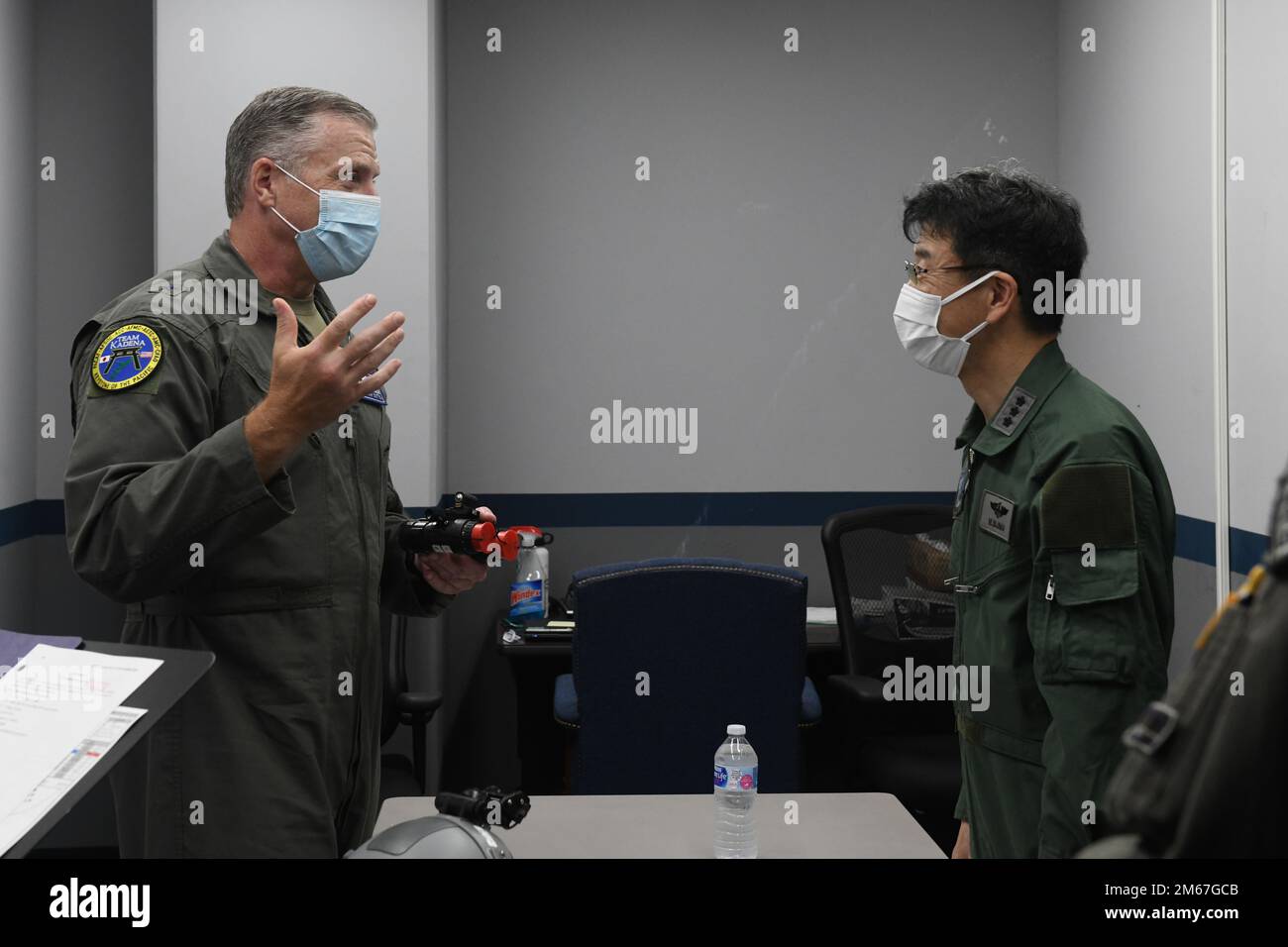 U.S. Air Force Brig. Gen. David Eaglin, 18th Wing commander, meets with ...