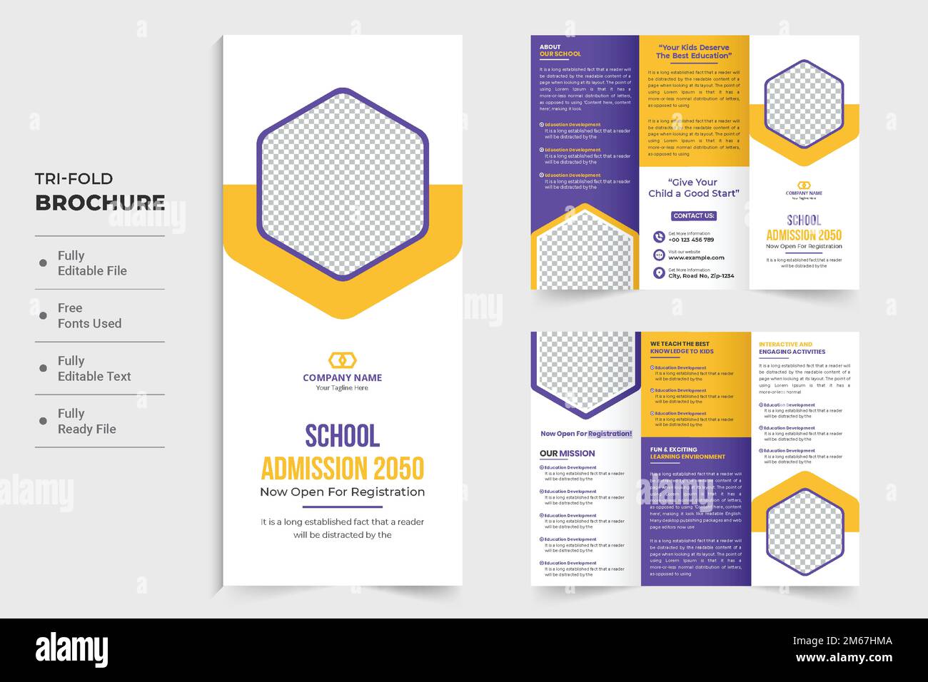 School admission trifold brochure template design with yellow and ...