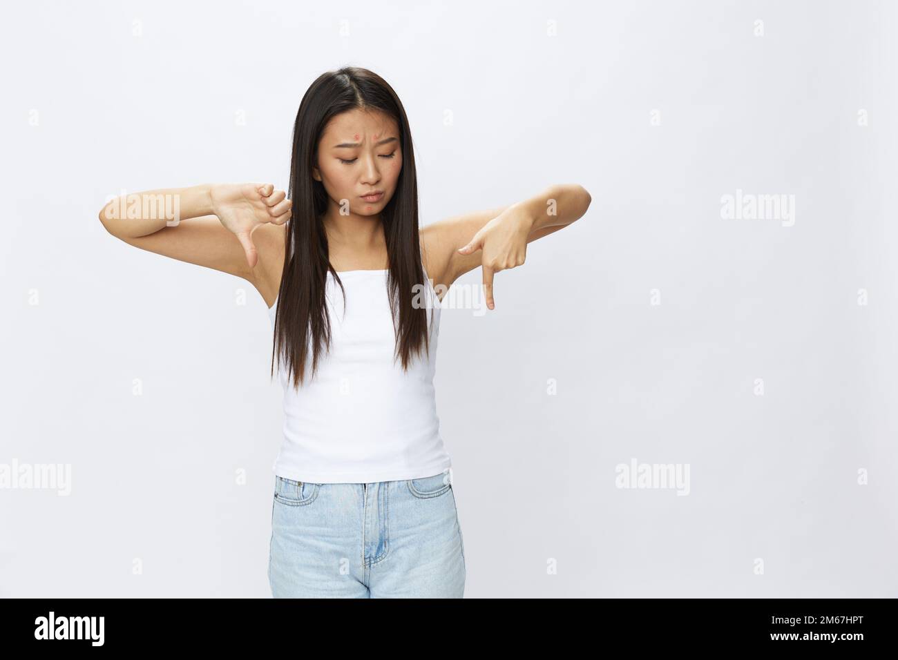 Asian woman facial skin problems, acne and inflammation, red rashes and ...