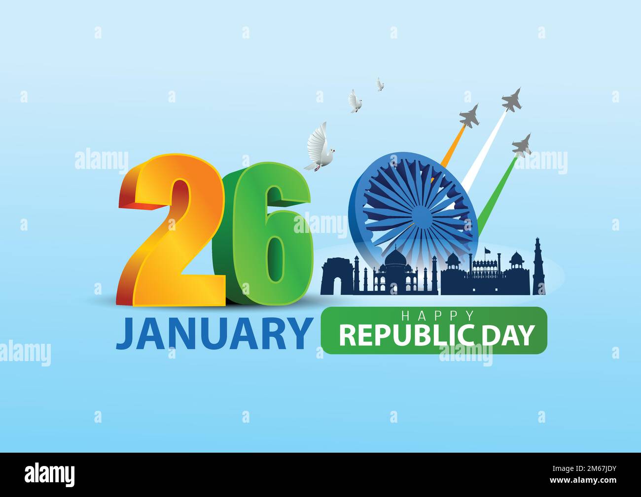 happy republic day India. 3d letter with Indian flag. abstract vector ...