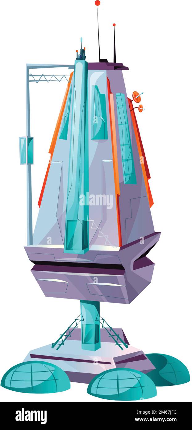 Space ship or shuttle for planet colonization vector cartoon. Futuristic technology, sci-fi ...