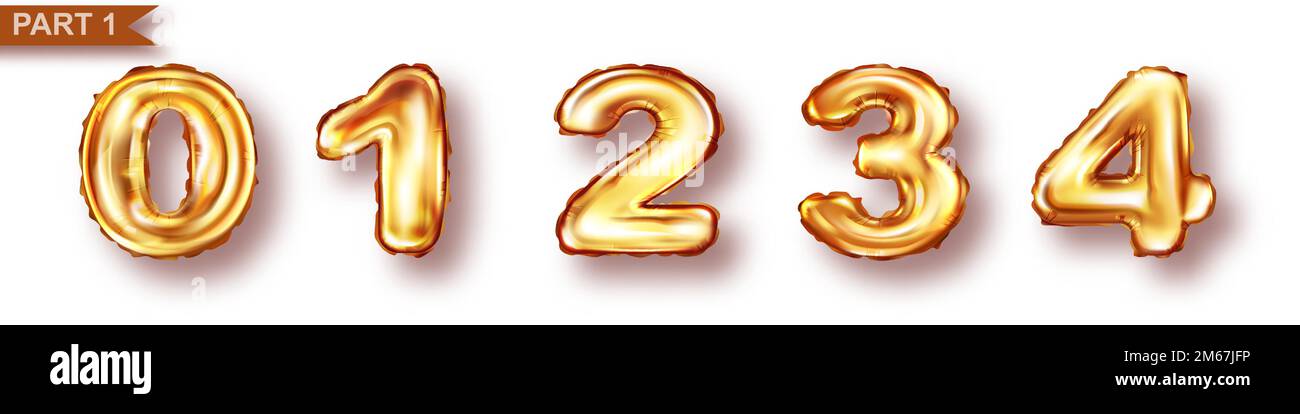 Balloon unique numbers from golden metal foil realistic vector ...