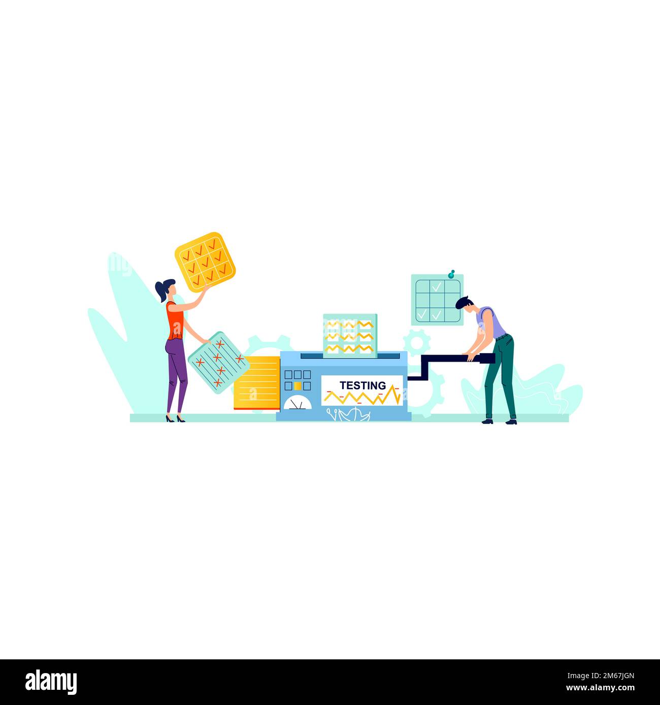 Testing process business concept vector illustration. Teamwork, man and ...