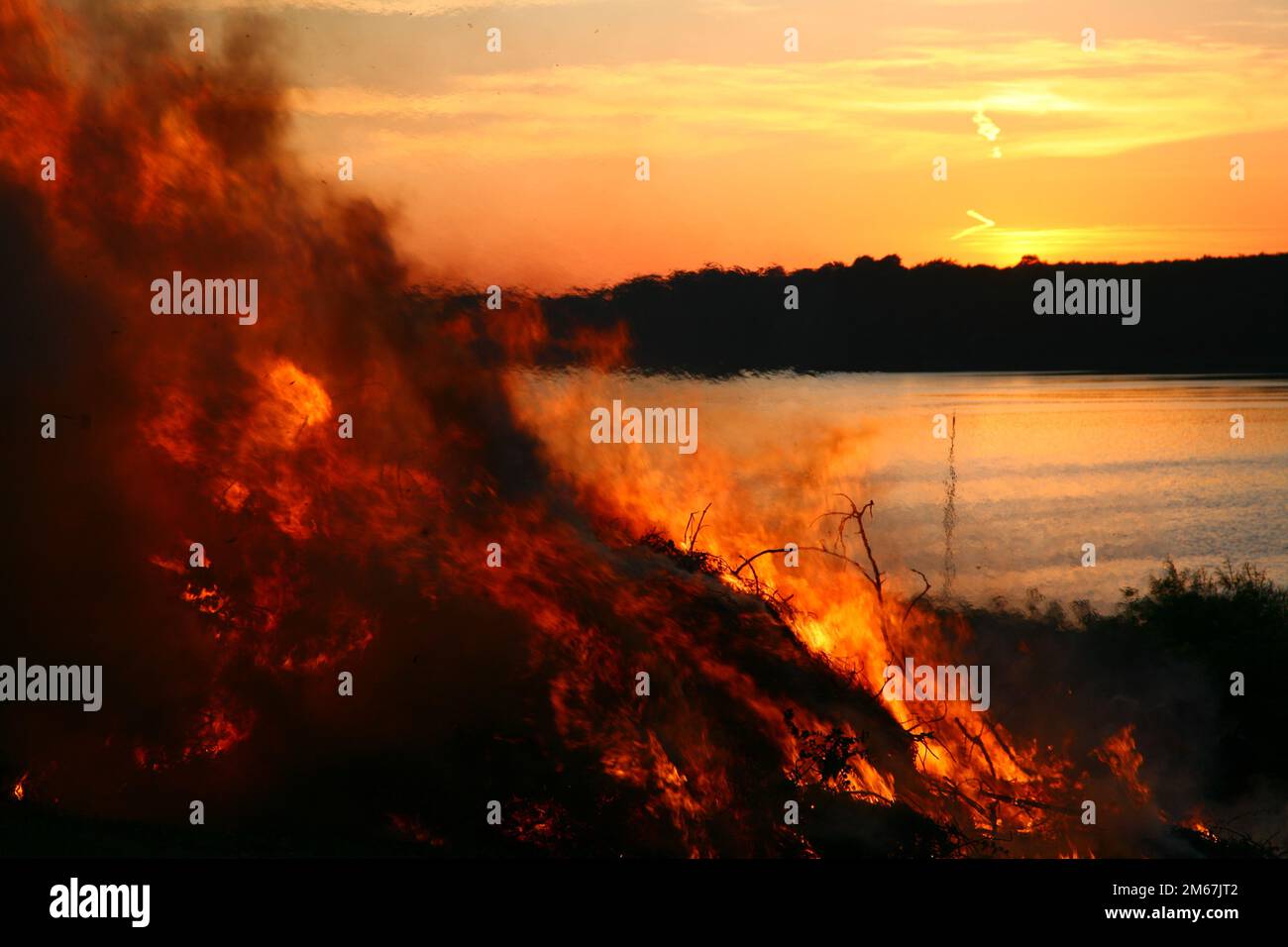 Controlled fire of trees and branches for the Saint John's fire in ...