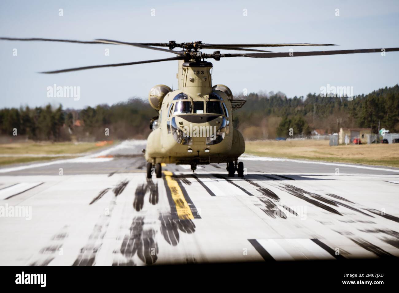 A U.S. Army CH-47F Chinook helicopter engineer from Bravo Company, 1 ...