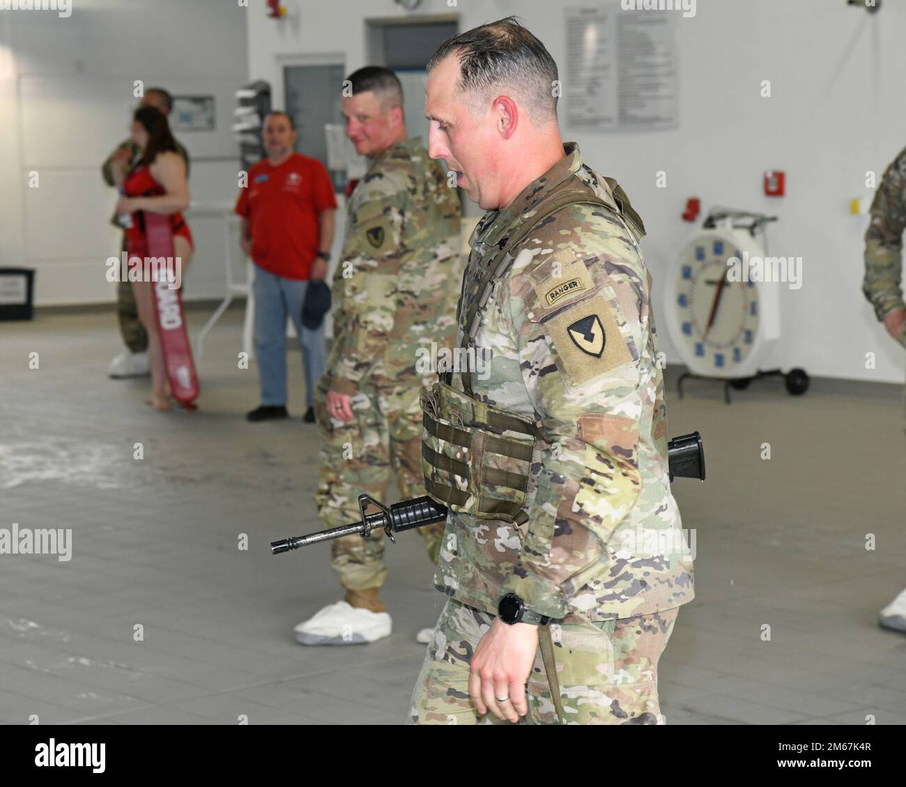 Command Sgt. Maj. Eric Scott Bohannon gets into position to demonstrate ...