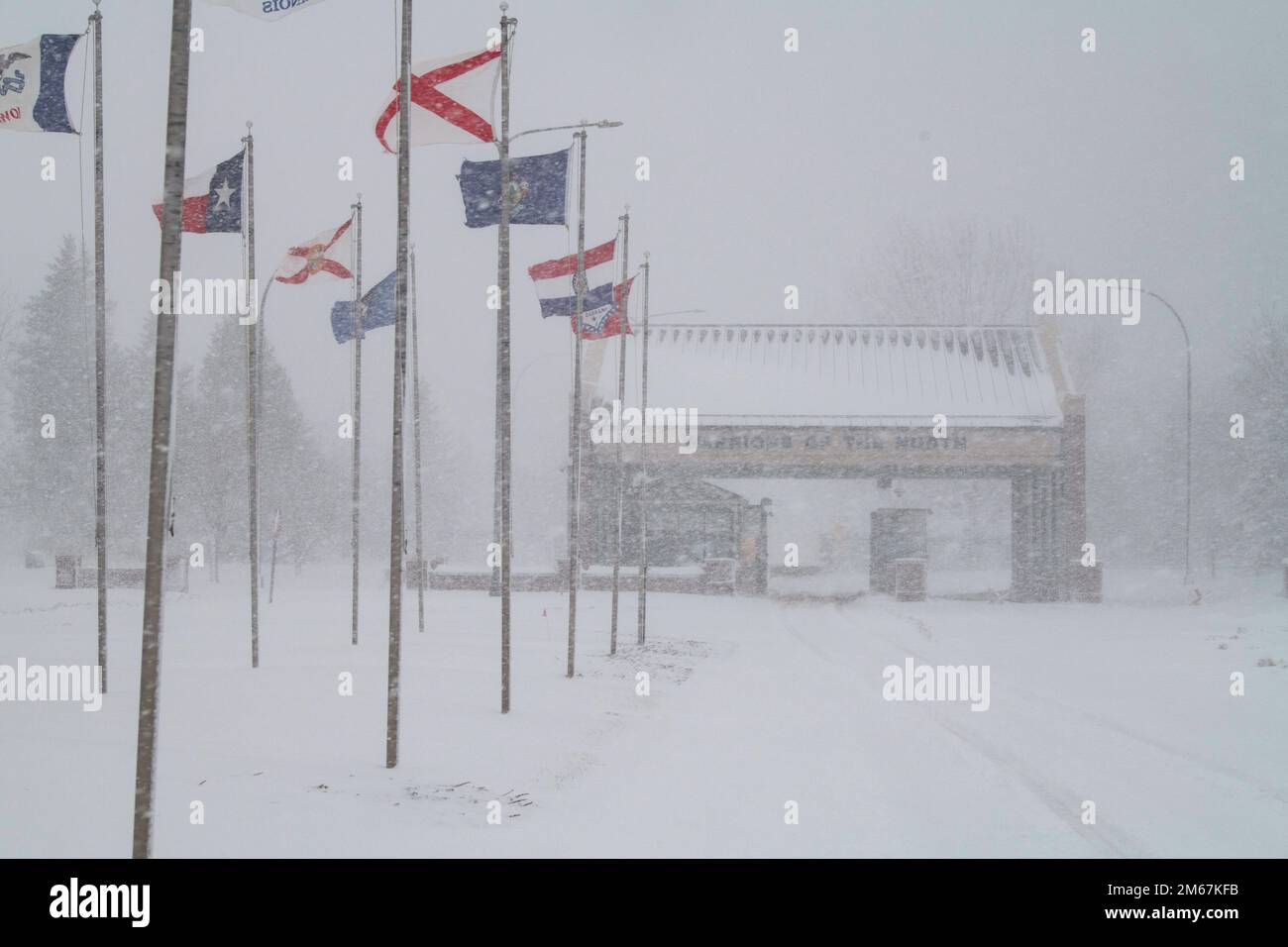The main gate at Grand Forks Air Force Base, North Dakota, operates ...