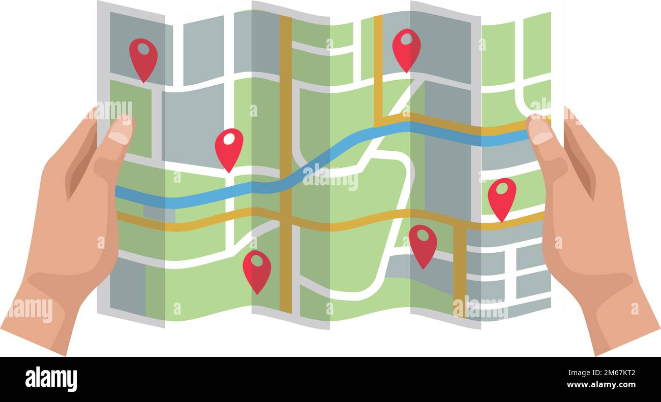 hands with paper map and pins Stock Vector Image & Art - Alamy