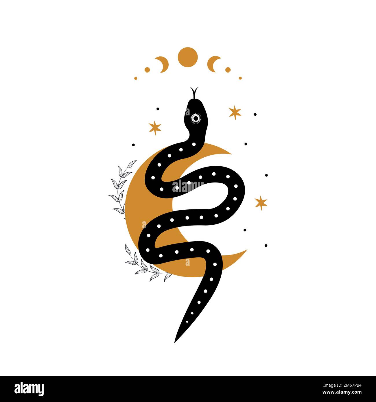 Magic snake in boho style with moon. Mystical symbol in a trendy ...