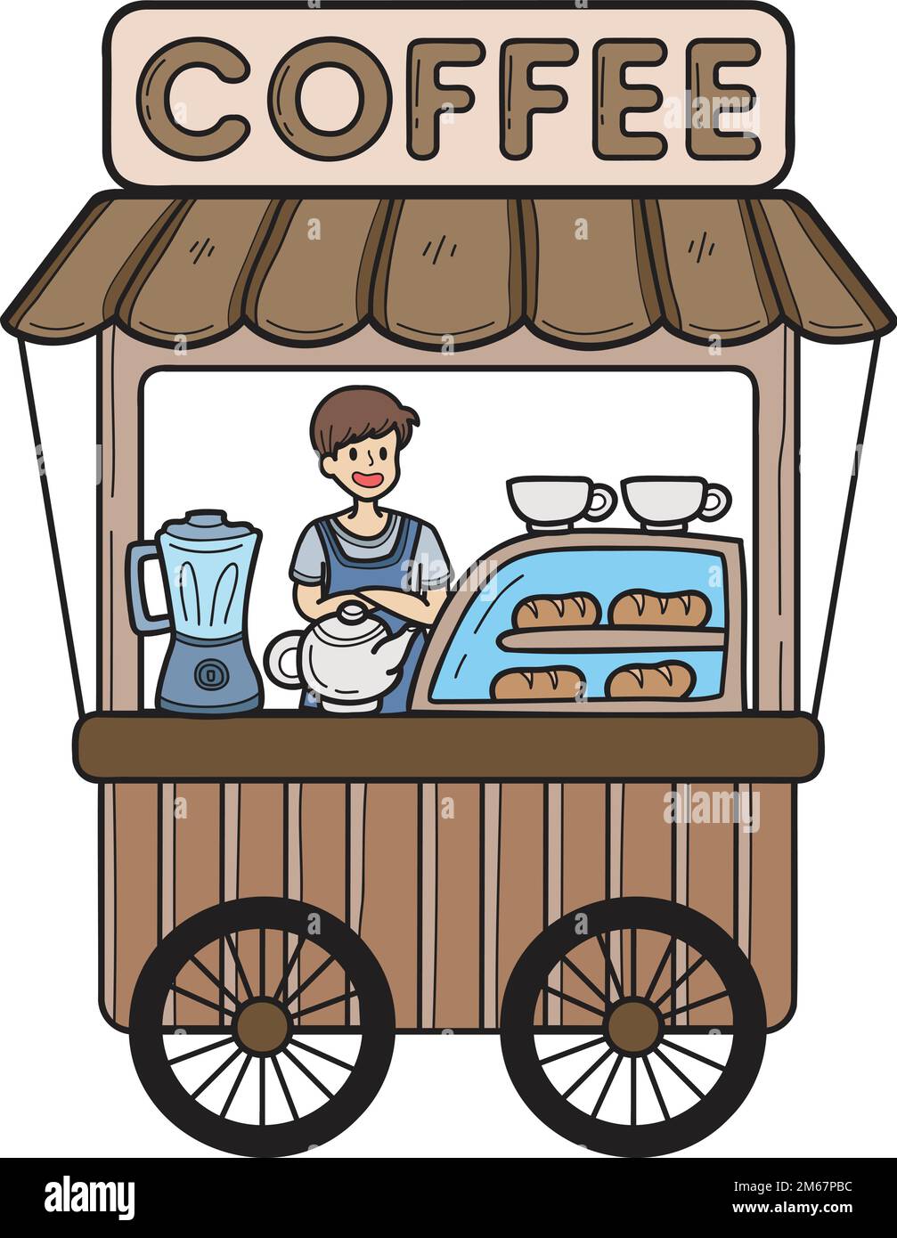 Hand Drawn Street food cart with coffee illustration isolated on ...