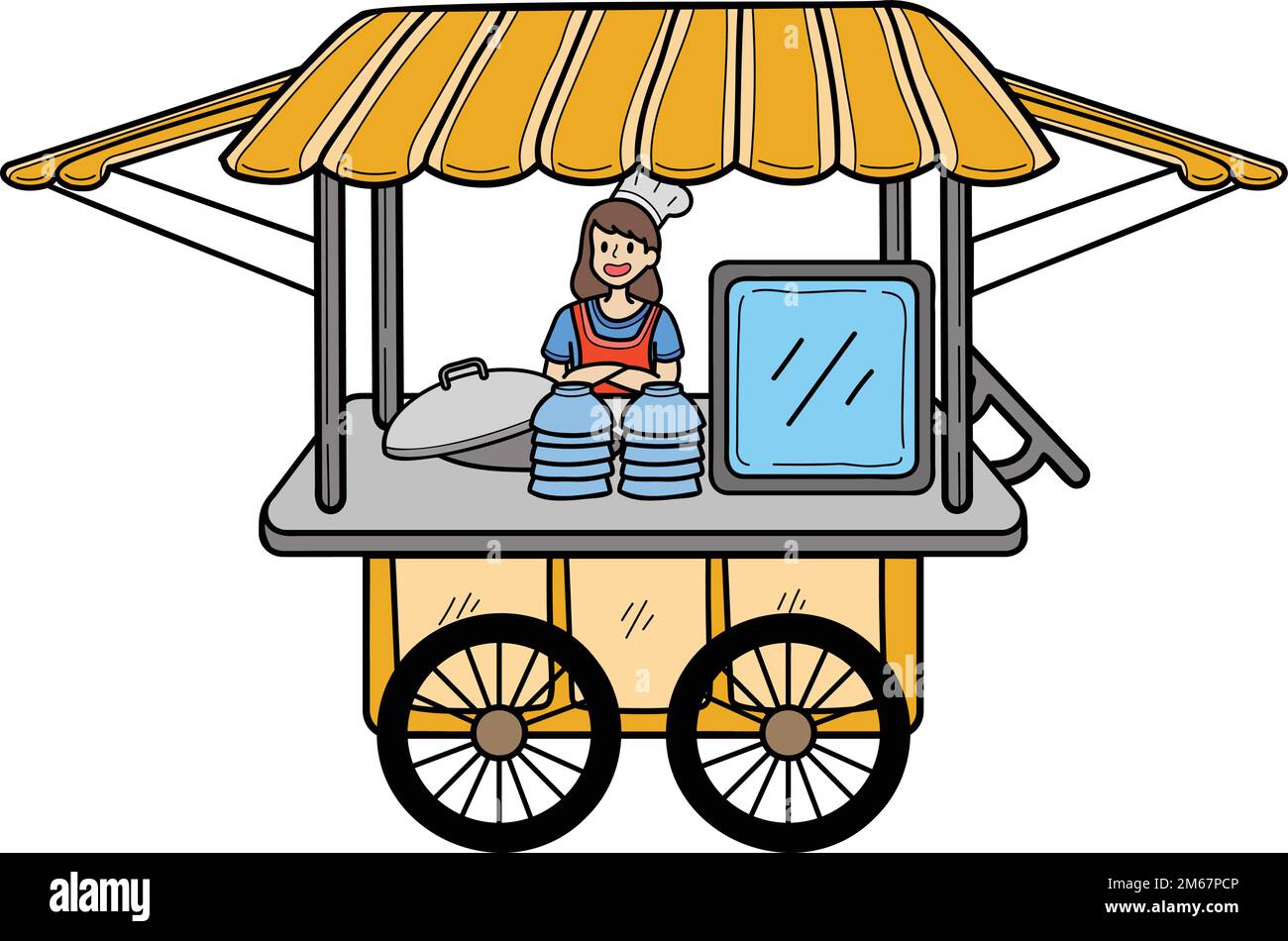 Hand Drawn Street Food Noodle Cart illustration isolated on background ...