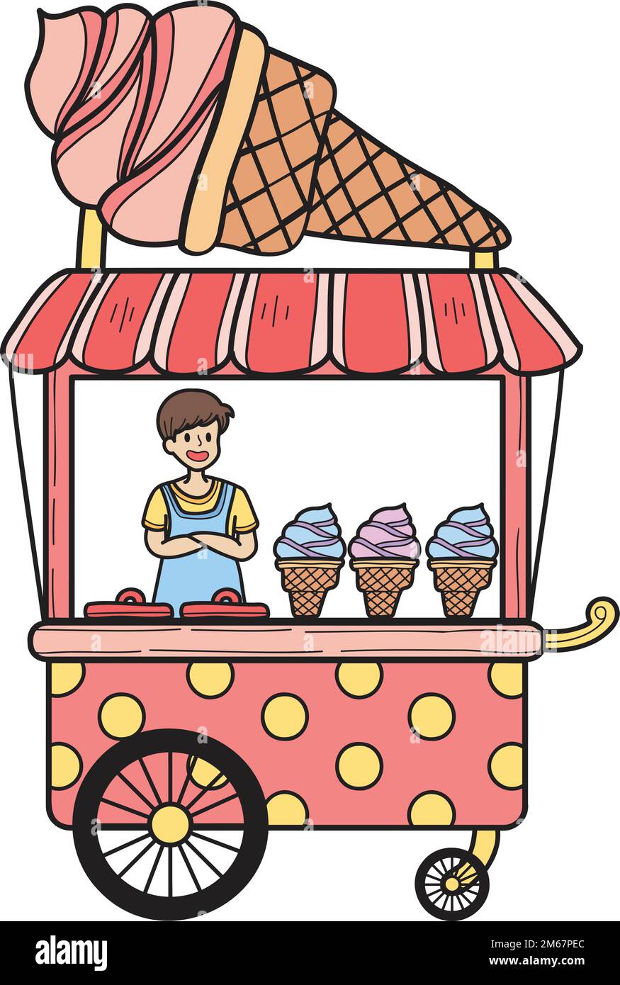 Hand Drawn Street Food Ice Cream Cart illustration isolated on ...