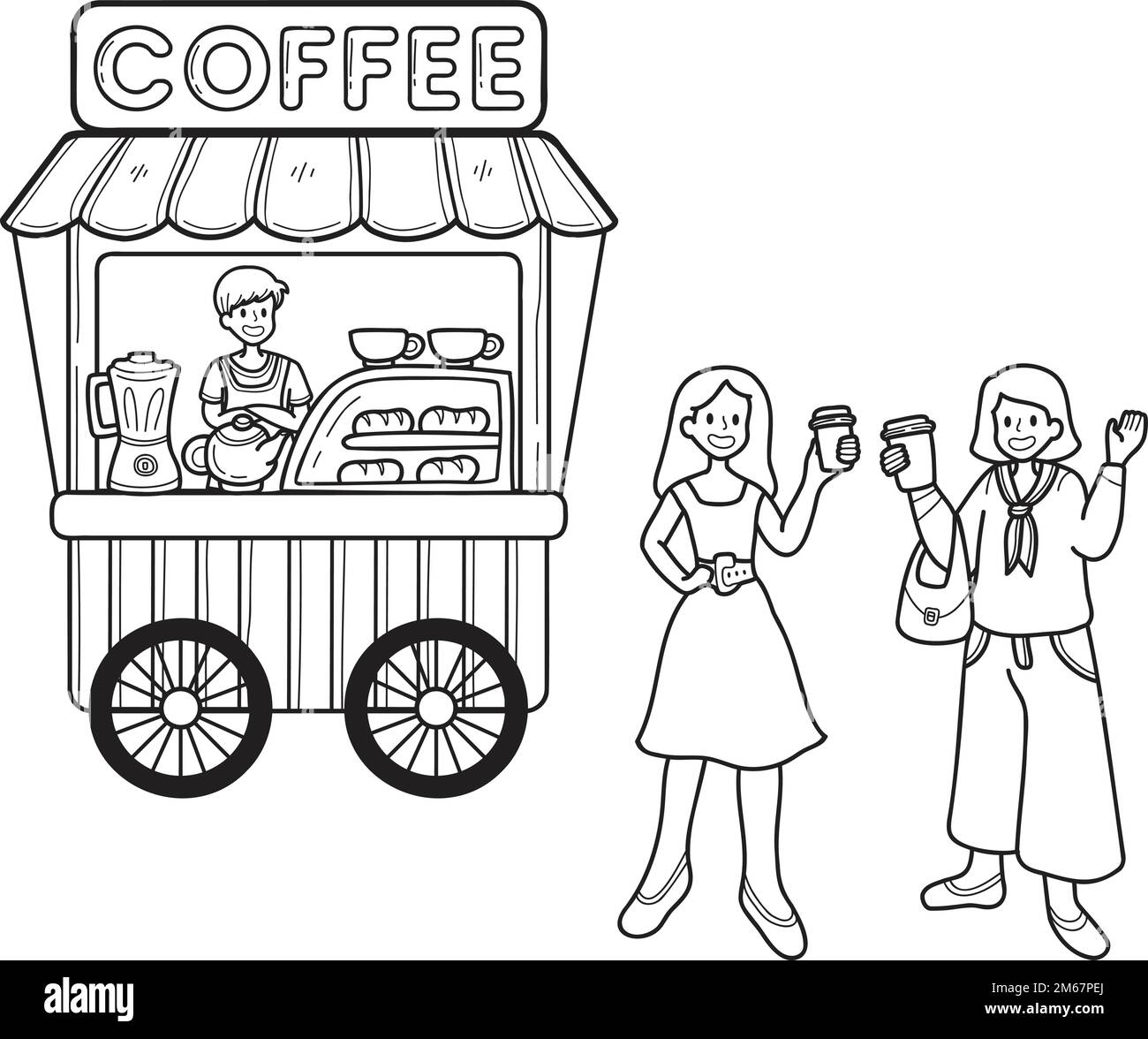 Hand Drawn Street food cart with coffee illustration isolated on ...