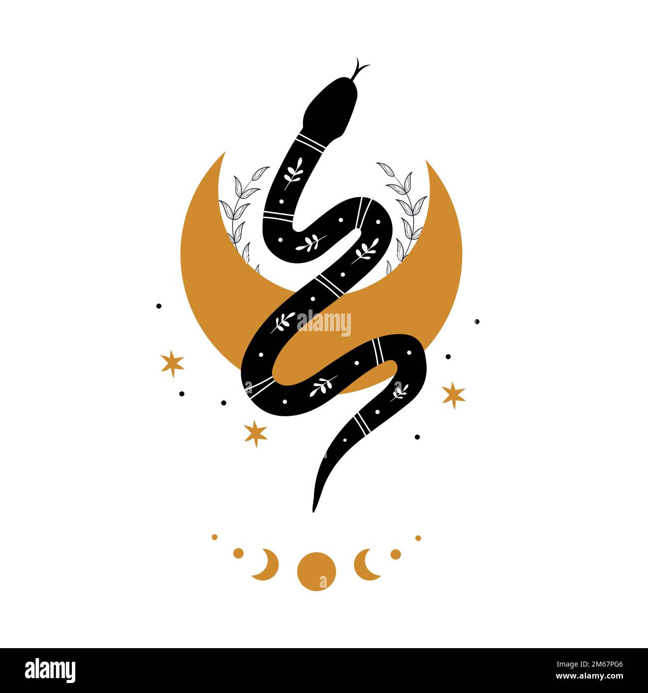 Magic snake in boho style with moon. Mystical symbol in a trendy ...