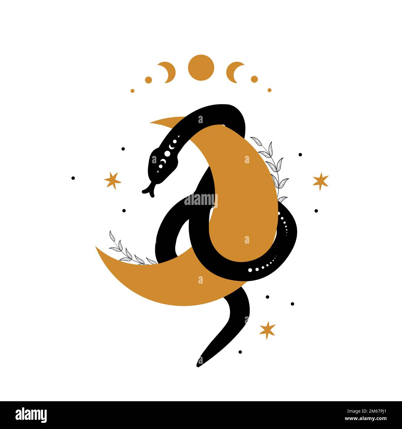 Magic snake in boho style with moon. Mystical symbol in a trendy ...