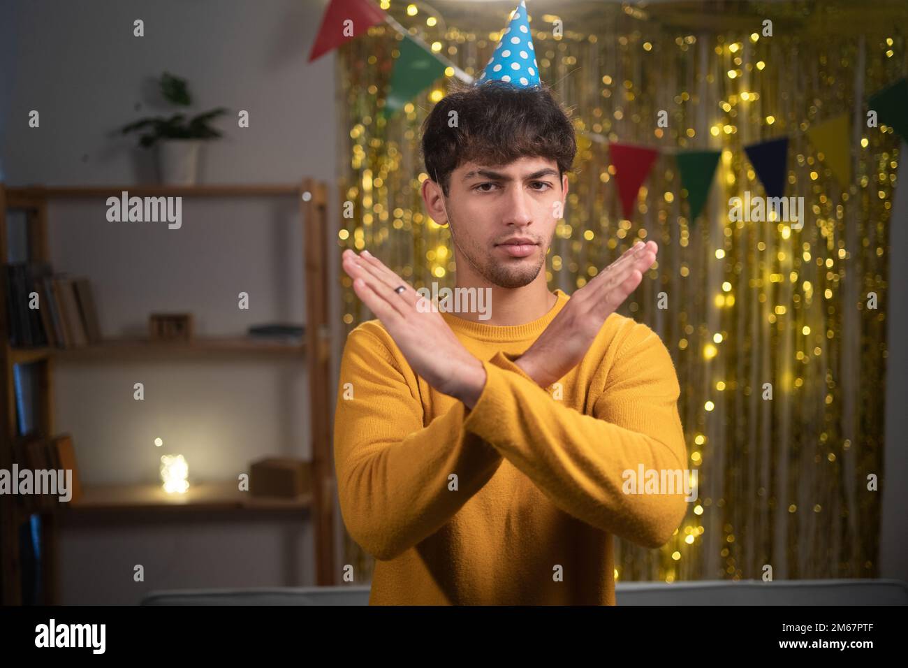 Young man gestures no fingers hi-res stock photography and images - Alamy